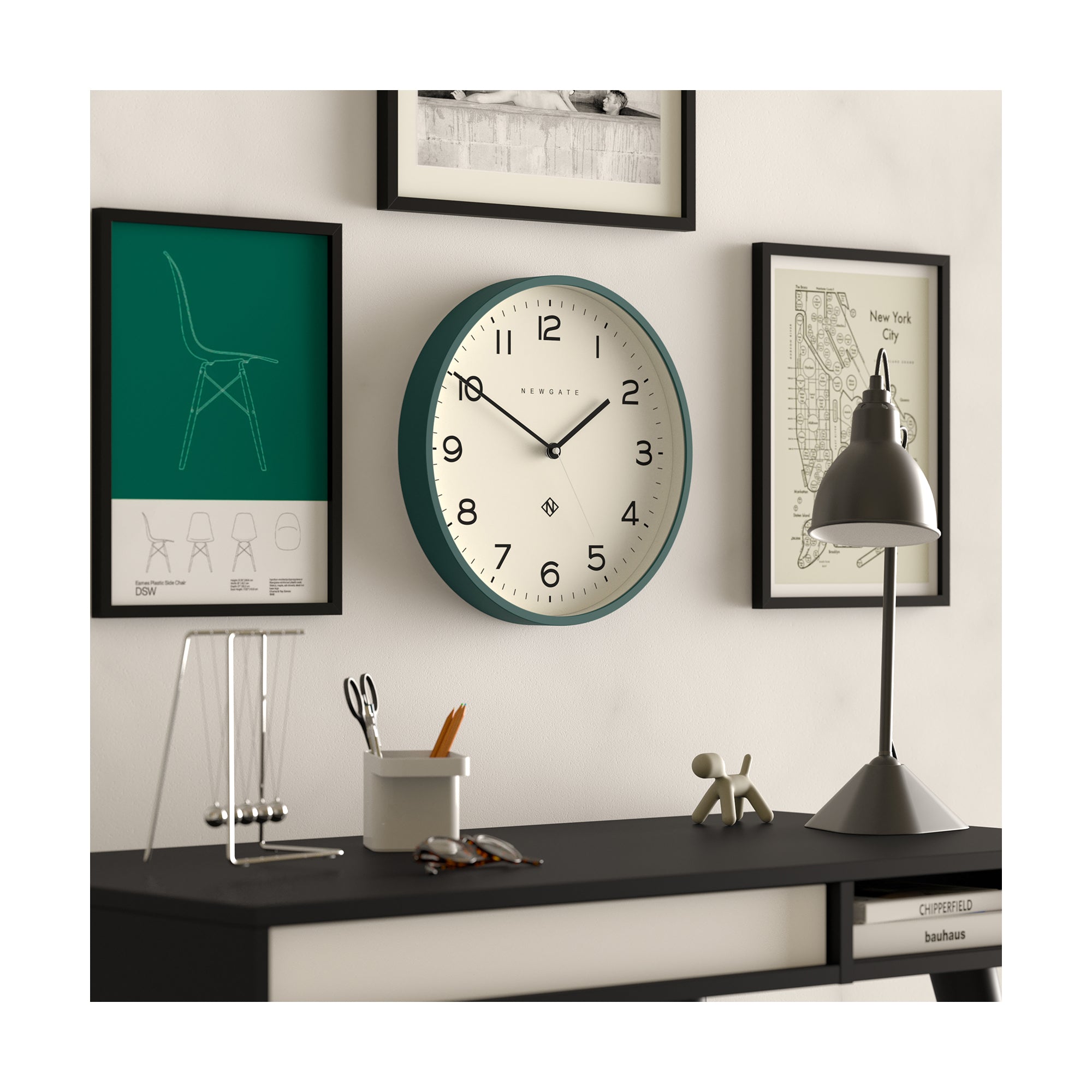 Newgate Echo Number Three wall clock in eden green – Newgate World