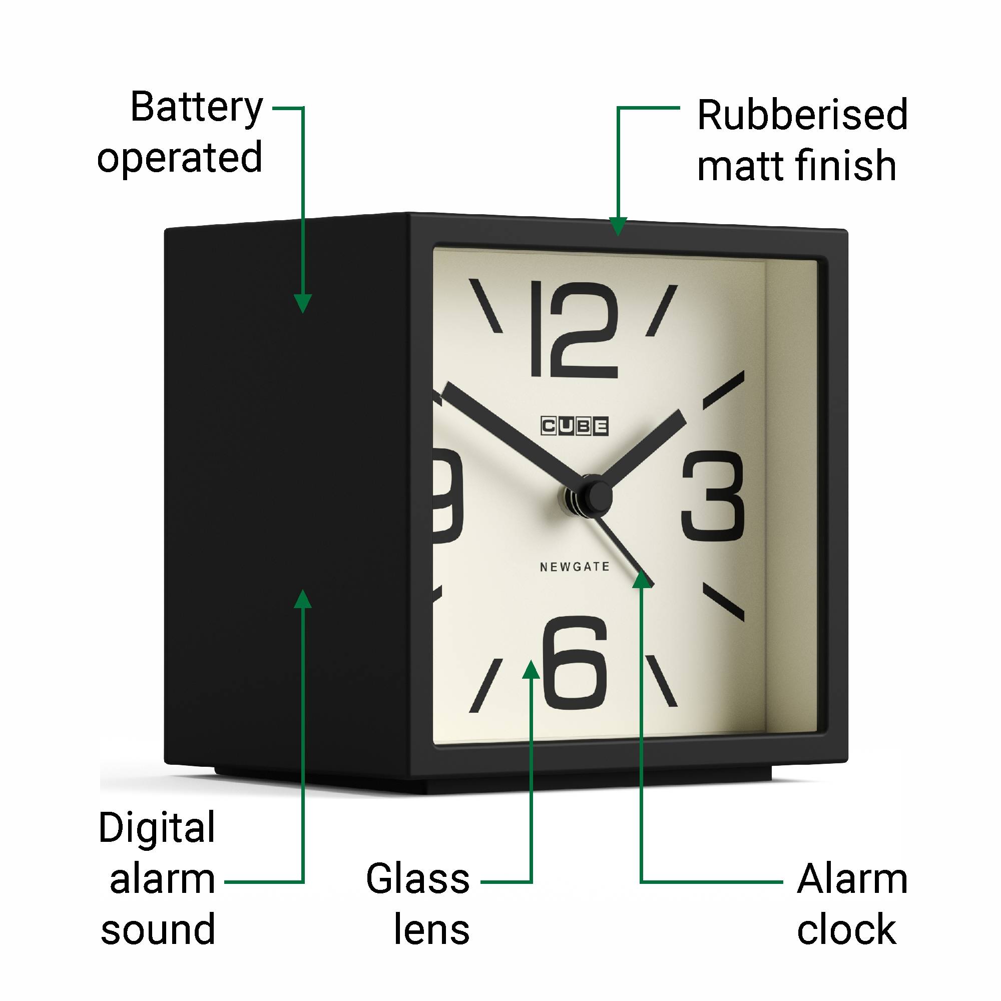 Newgate Cube alarm clock in black – Newgate World
