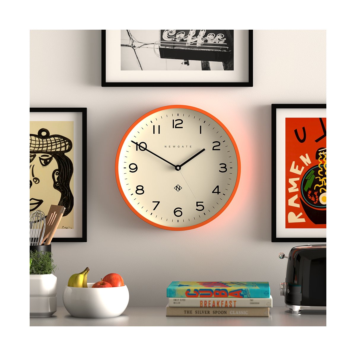 Modern Orange Kitchen Wall Clock | Bright Colour – Newgate World